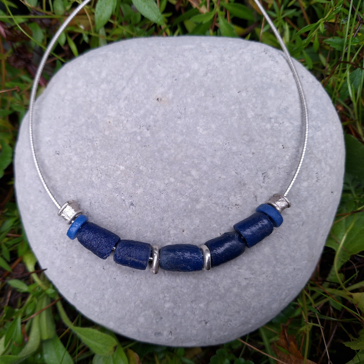 Handmade Glass Bead Circlet – Silver and Stone